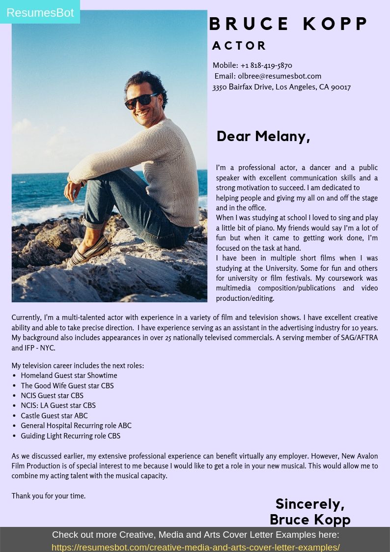 Actor Cover Letter Examples Template PDF Word 2023 RB